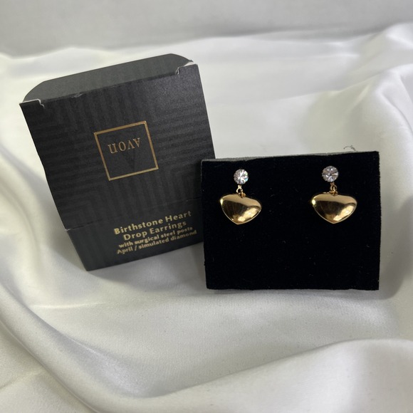 Avon | Jewelry | Vintage Avon 992 Birthstone April Heart Drop Earrings ...